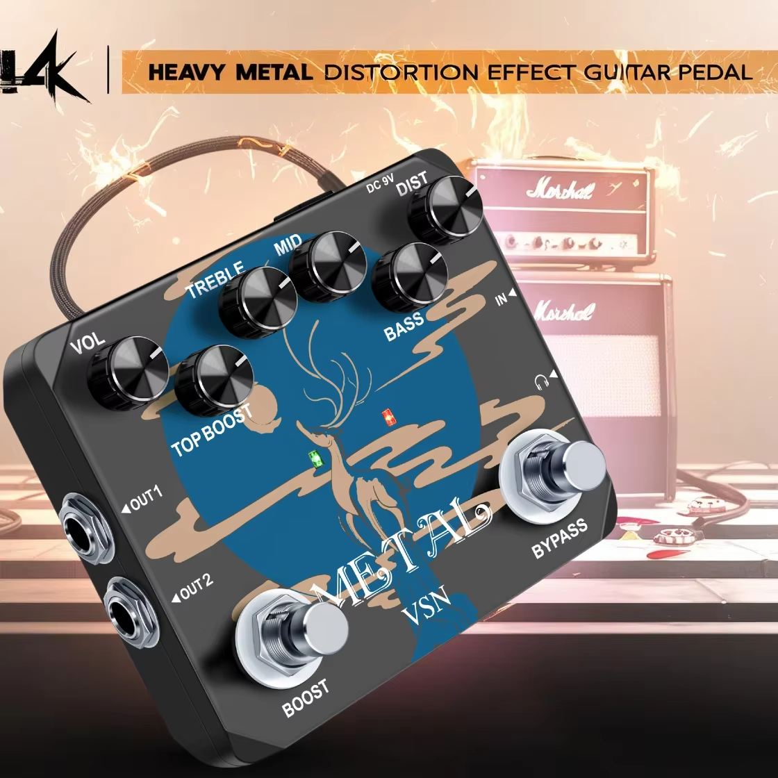 VSN двойной ножной переключатель тяжелый металл искажения гитарная педаль 80-х годов металлические звуки сумасшедшие металлические звуки вывод для наушников