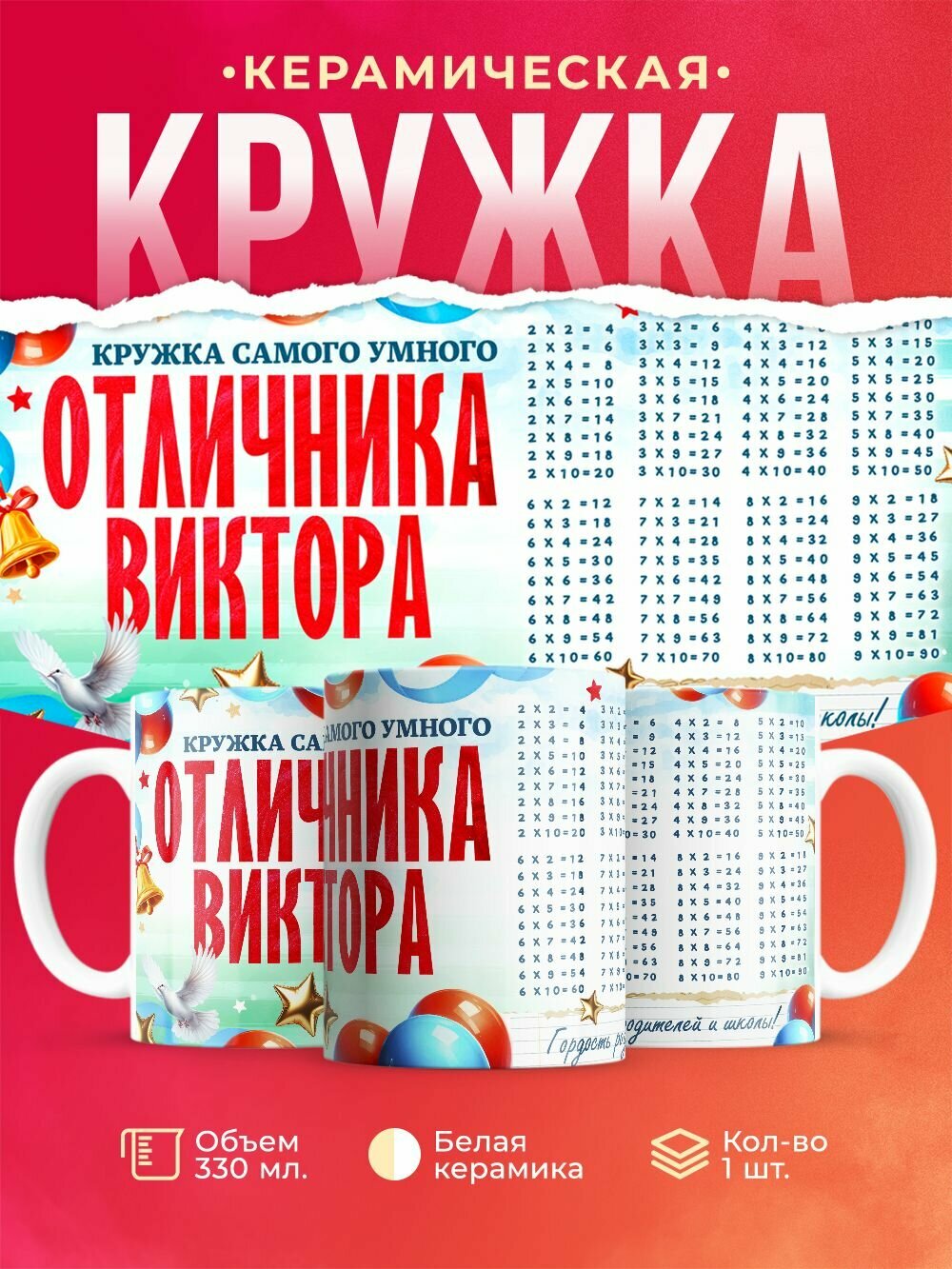 Кружка "Отличник", керамика, 330 мл, использование в СВЧ, посудомойке