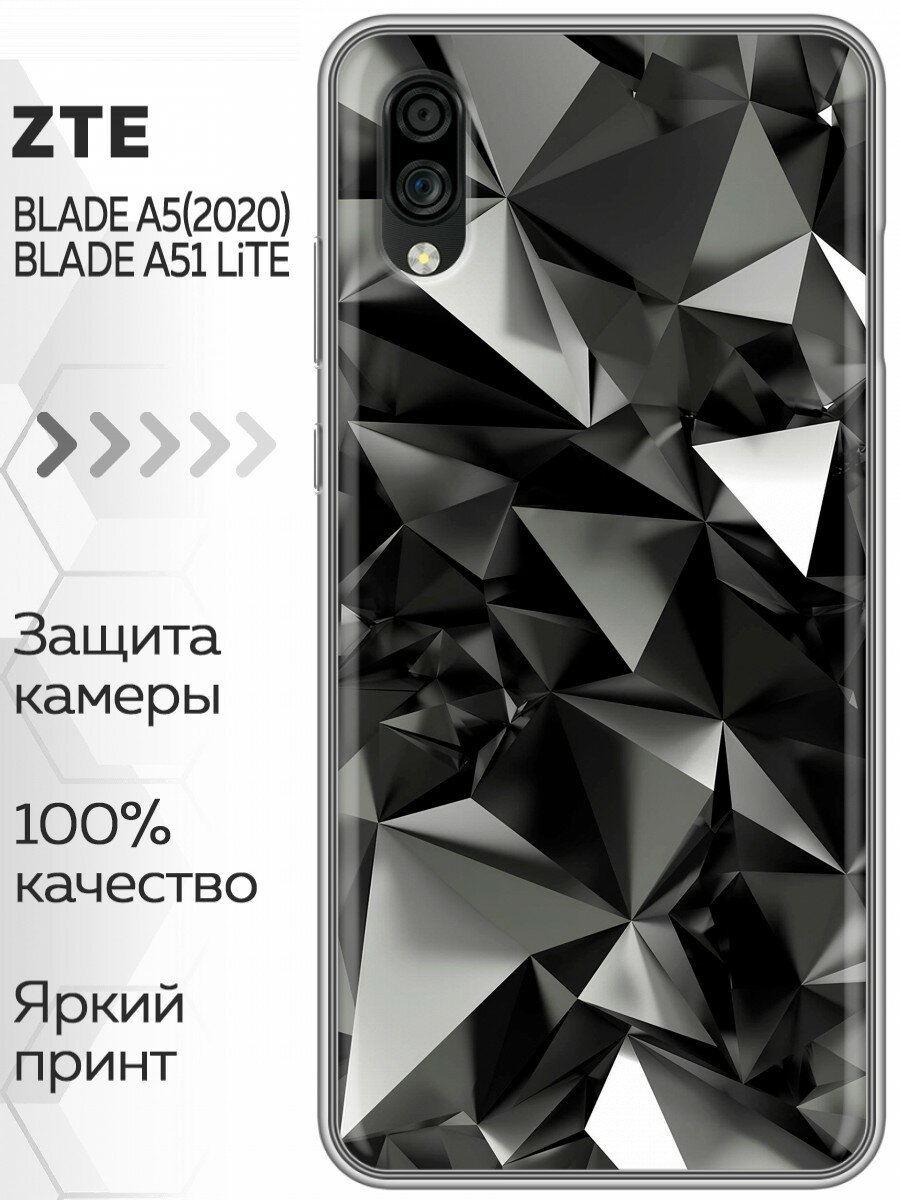 Чехол для ZTE Blade A5 (2020), ZTE Blade A51 lite с принтом черные кристаллы (ЗТЕ Блейд А5 2020, ЗТЕ Блейд А51 лайт)