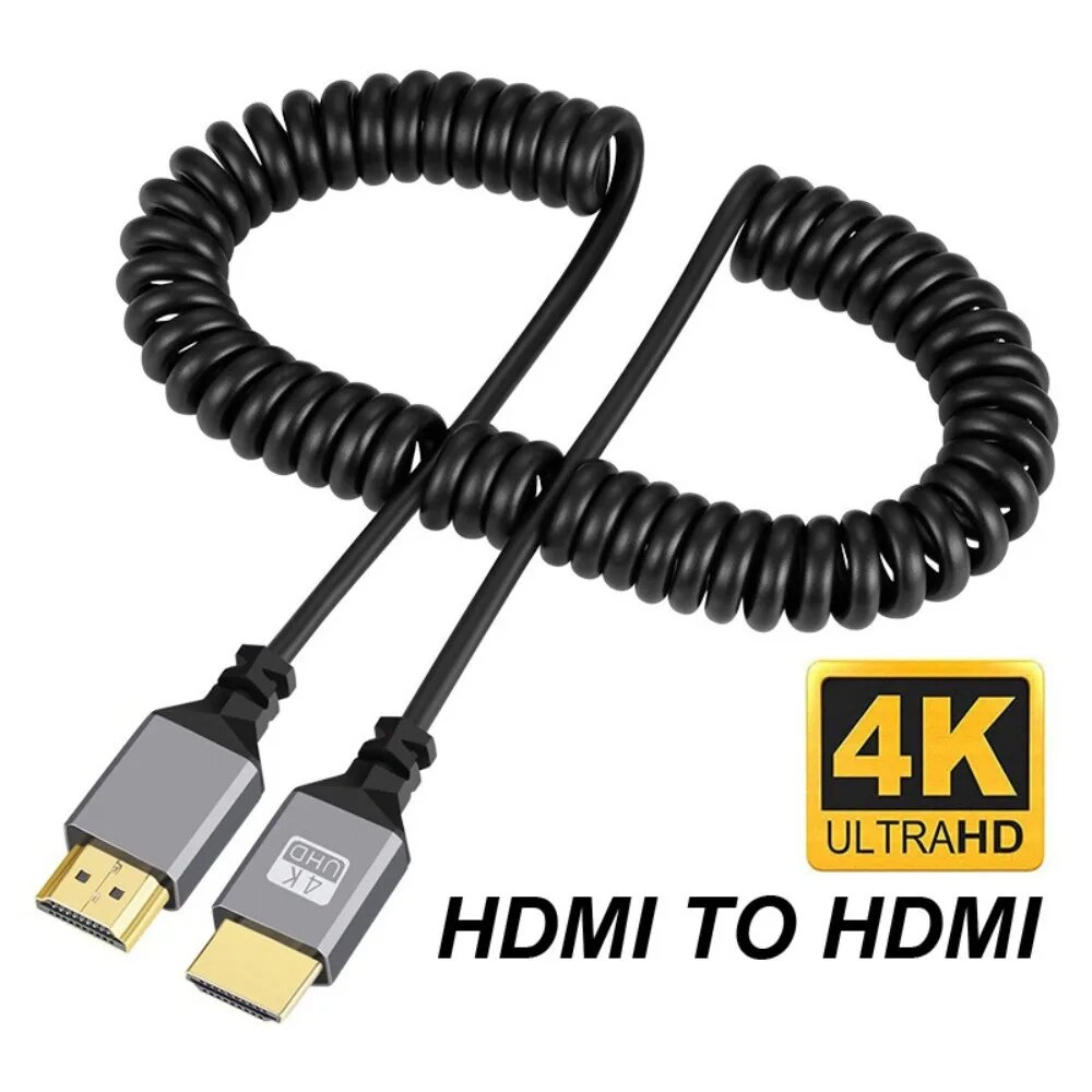 4K 60 Гц Micro Mini HDMI-HDMI спиральный кабель 0,5-2,4 м гибкий HDMI-совместимый пружинный удлинитель кабеля с вилкой «папа-папа»