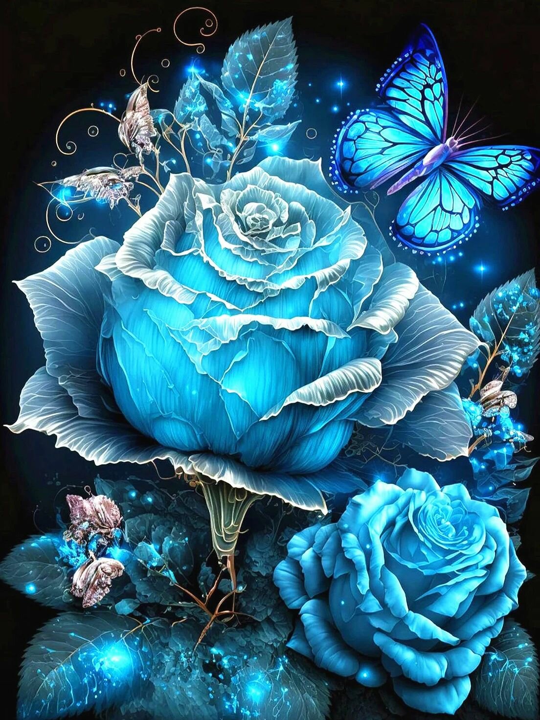 Алмазная картина "Роза" алмазная огранка 40х50 см,40X50CM, белый