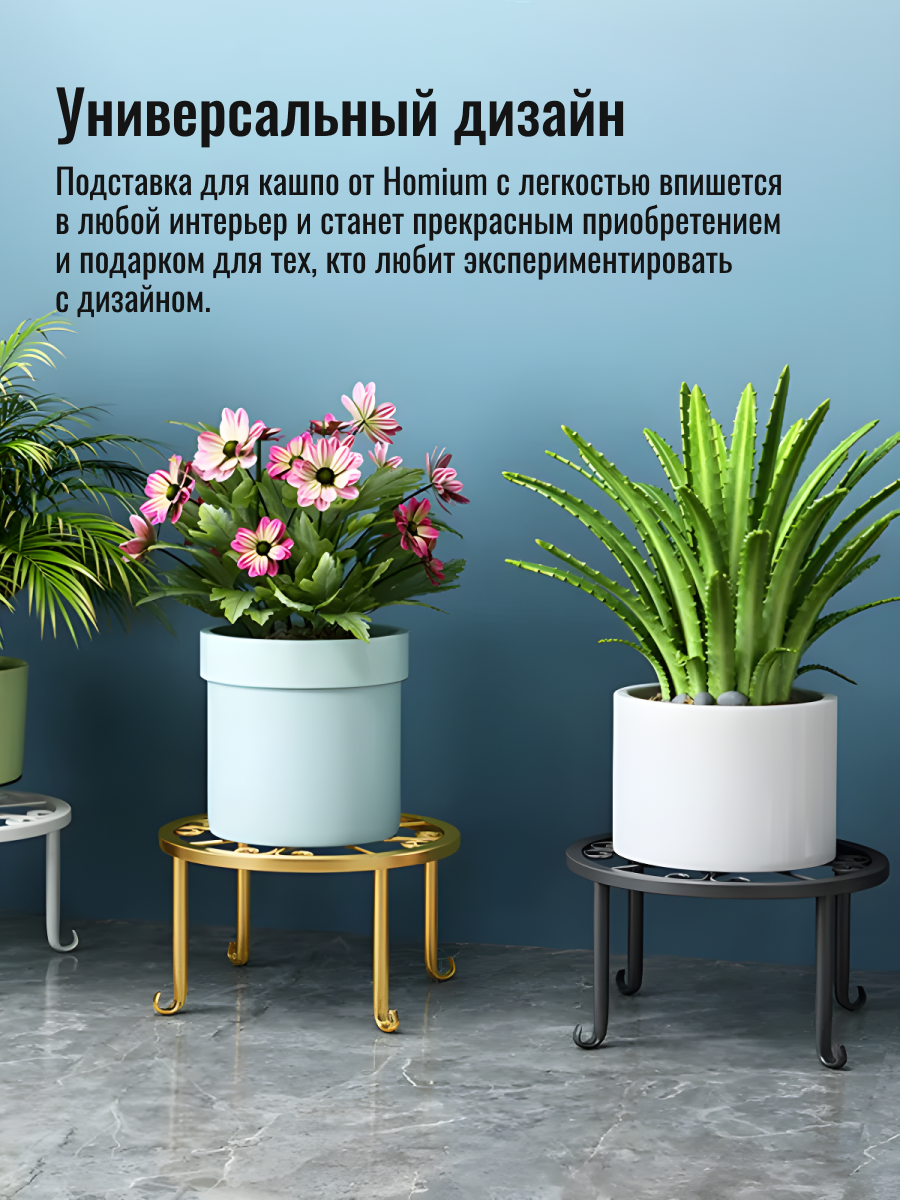 Металлическая подставка под кашпо Homium Flower на ножках, черный, D30 см