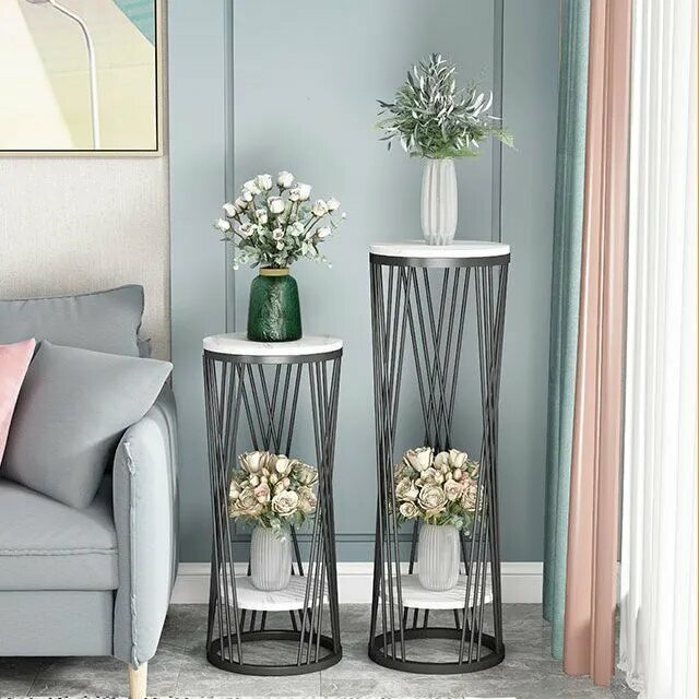 Консоль, искусственный камень, круглая, с полкой, золотистая, 30x30x90 см