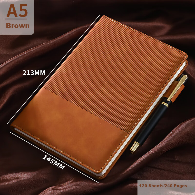 Zuolanzhe A5 Business Notebook High Appearance Value Customized Hardcover Pen Insert Notebook Stationery Thickened Notebook 2025 New Diary Work Log Meeting Record Book Brown
