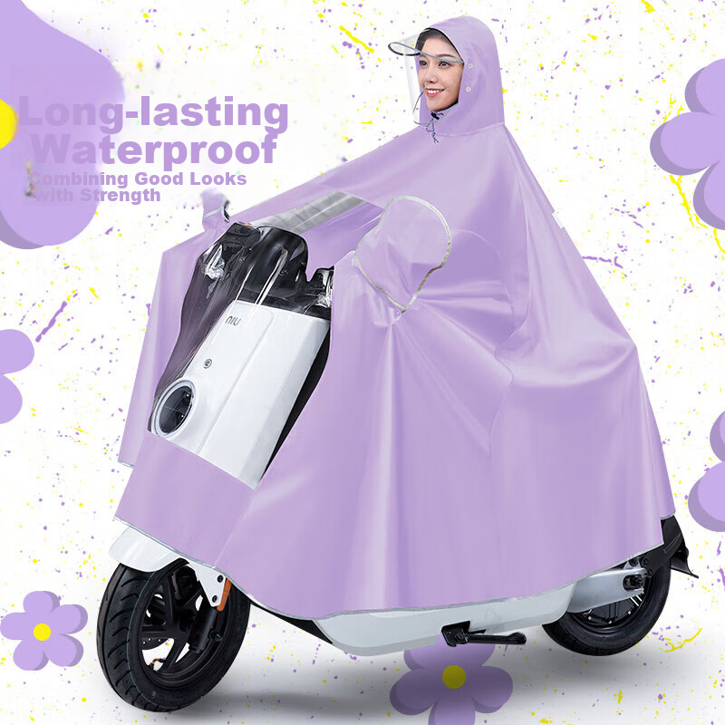 Bowonic Electric Bicycle Raincoat, Cycling Poncho, Single-Person One-Piece Riding Raincoat, Travel Rain Gear, Purple, 4XL