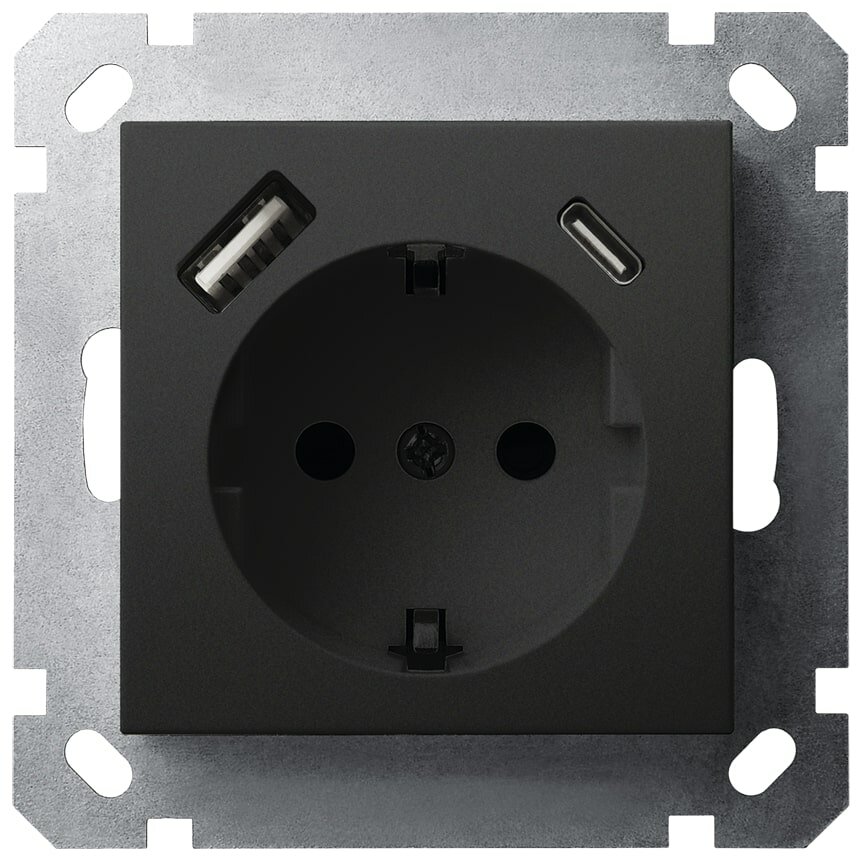 Jasmart G Черный матовый Розетка с заземлением со шторками 16A c USB A+C 25W, G5501USB-25PB