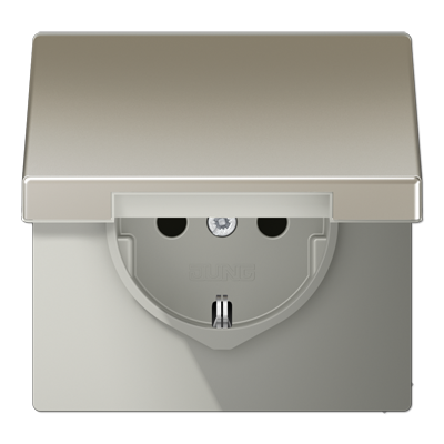 JUNG LS 990 Edelstahl Розетка с заземлением с крышкой безвинт. зажим, ES1520KL