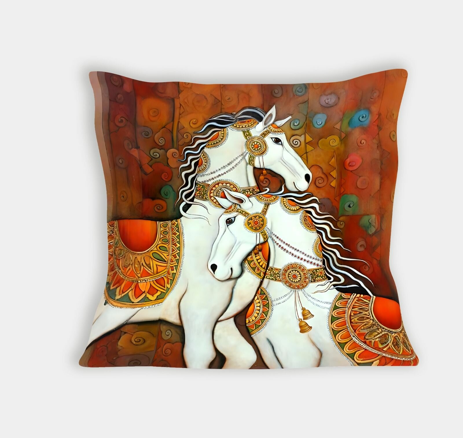 Подушка декоративная Белые лошади 40х40 велюр подарок, новый год, рождество