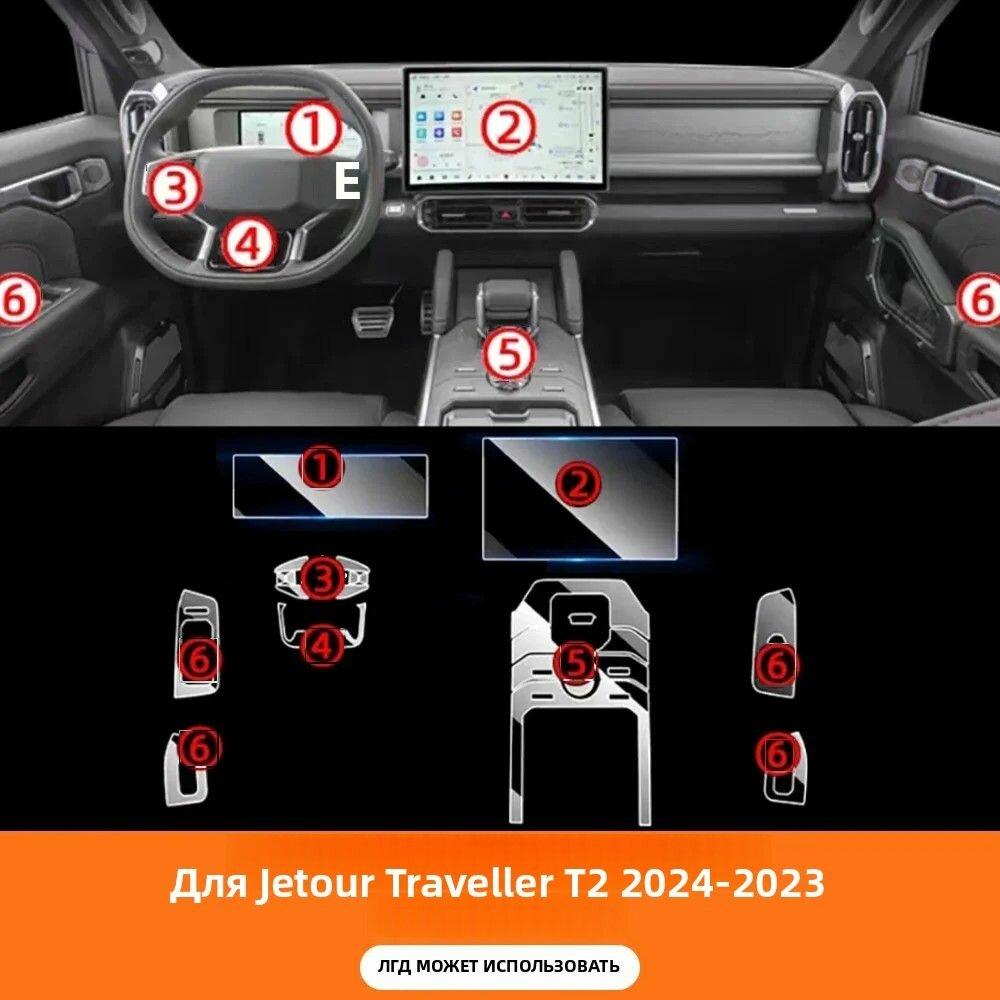 Защитная пленка TPU для Jetour Traveler T2 2024-2023, прозрачная, противоскользящая, ремонтная центральной консоли автомобиля.
