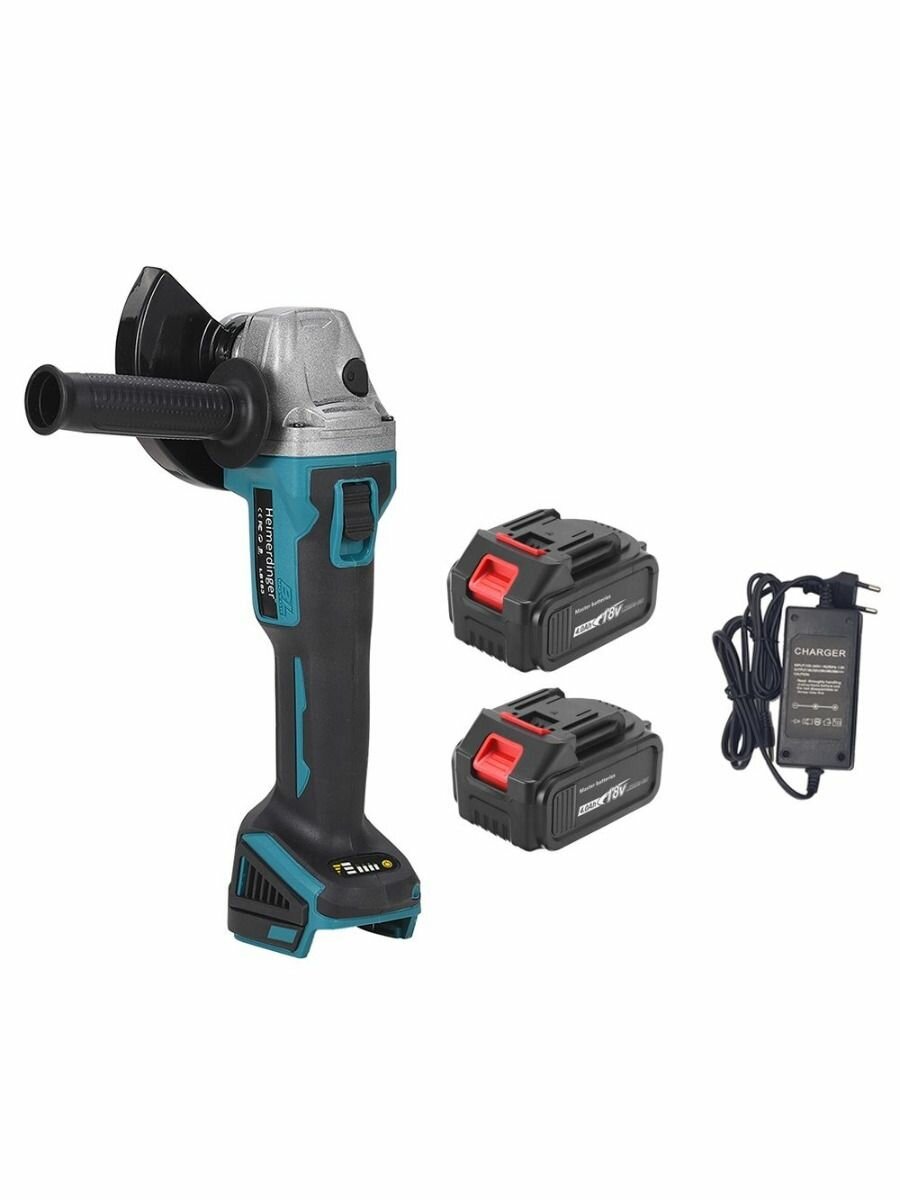 Аккумуляторная УШМ Heimerdinger 18В, диск 125 мм, 4500/7000/8500 об/мин,2х4 Ач Li-Ion