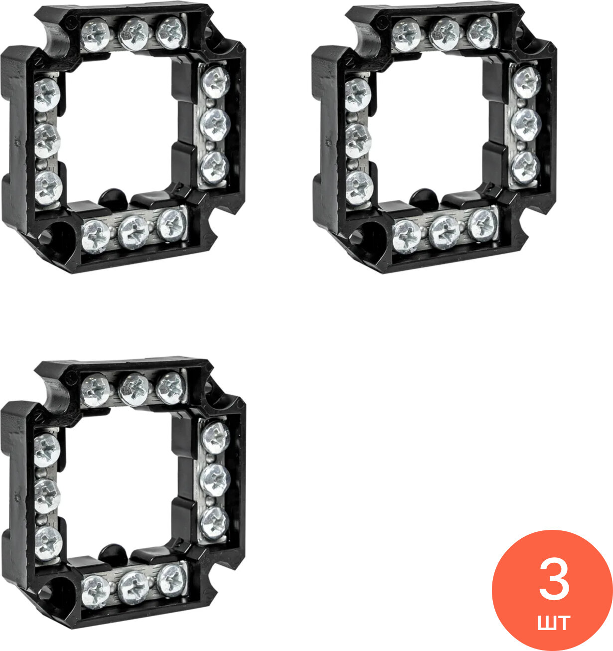 Распределительный блок EKF / ЕКФ PROxima для распределительных и универсальных коробок, шаг крепления 60мм, сечение 2.5мм2 / кросс модуль (комплект из 3 шт)