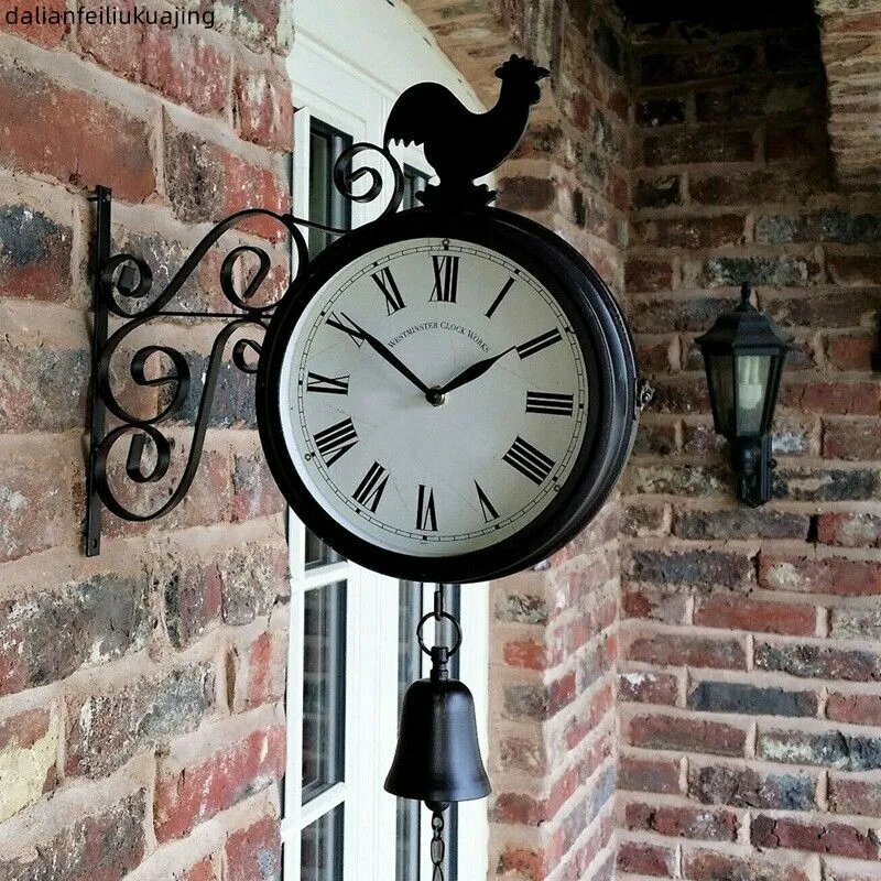 Настенные часы, железо, пластик, для сада, чёрные, 31x38x9 см