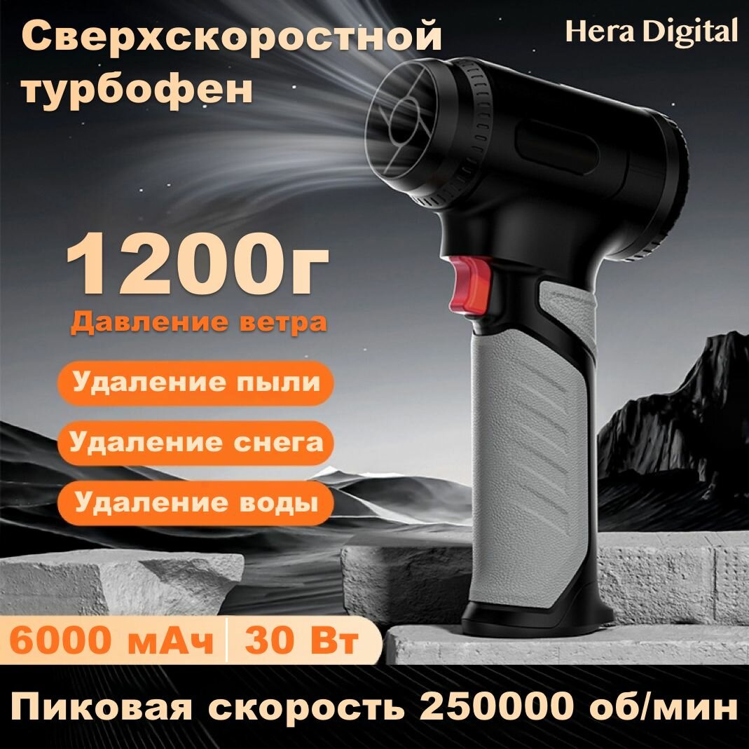 Высокоскоростной фен, Бесщеточный двигатель 750 Вт, 250000 об/мин и давление воздуха 1200 г, электрическая беспроводная воздуходувка для сушки автомобилей, уборки дома и сдувания снега