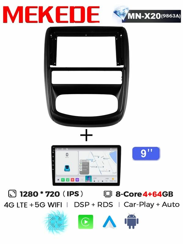Магнитола 9" Mekede MN X20 Pro 4/64 Gb Renault Duster 1 2010-2015 Terrano 2014-2022 carplay