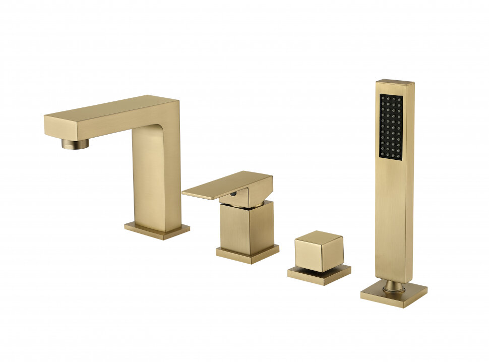 Смеситель на борт ванны с душем хром Grocenberg GB6008-1MG, Цвет: золото матовое