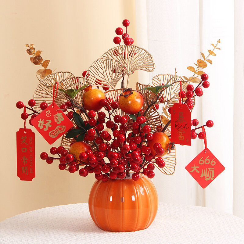 Легкая роскошь, новый китайский стиль, украшение для волос, фрукты удачи, ягоды, красные фрукты, гранат, искусственный цветок, симуляция цветка, декор для ресторана и гостиной