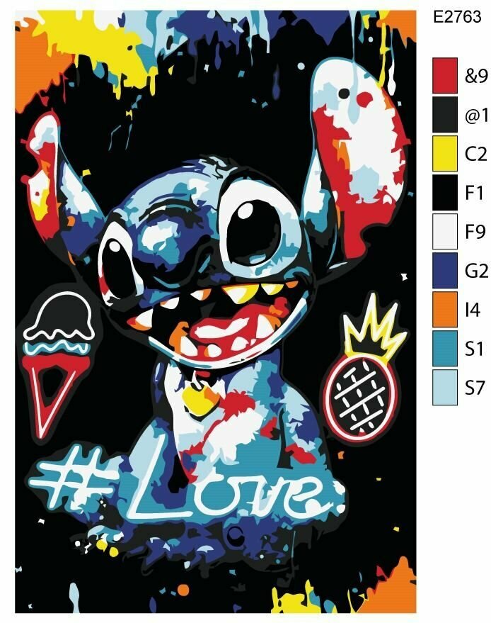 Детская картина по номерам E2763 "Стич" 20x30