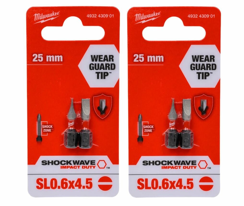 Биты SL Milwaukee Shockwave (4 шт; SL0.6x4.5; 25мм)