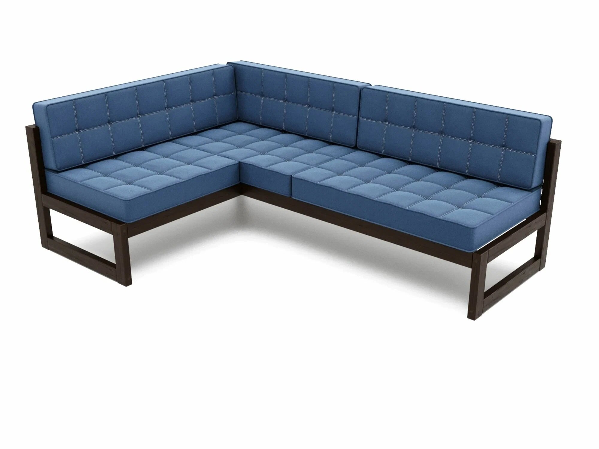 Садовый диван угловой Arsko Сега-У-С левый синий-венге, велюр, массив дерева, скандинавский лофт, для бани, на террасу
