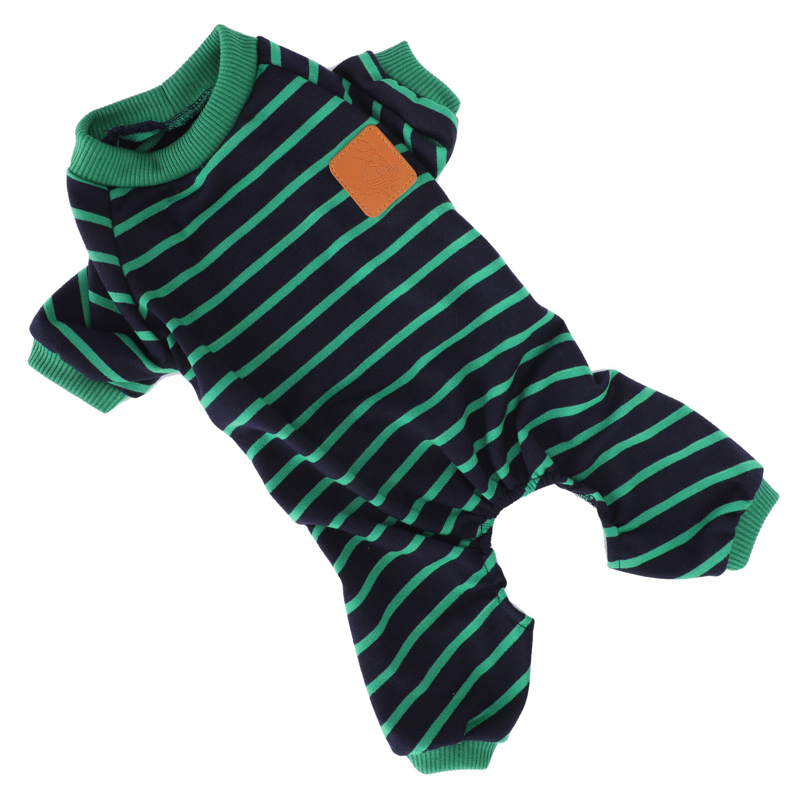 Пижамы для домашних животных, мягкая вязаная одежда, уютный комбинезон длиной 4 фута, полосатый комбинезон для собак, щенков, кошек, зеленая полоска S