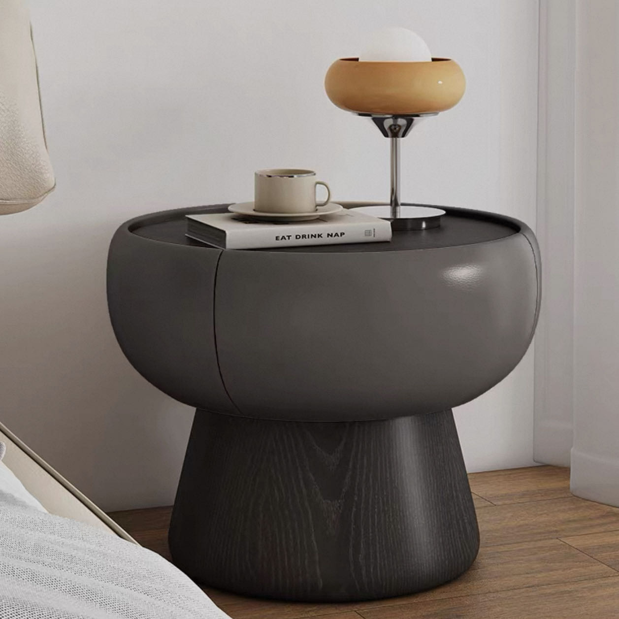 Интерьерная круглая прикроватная тумбочка Ospitale (темно-серый)