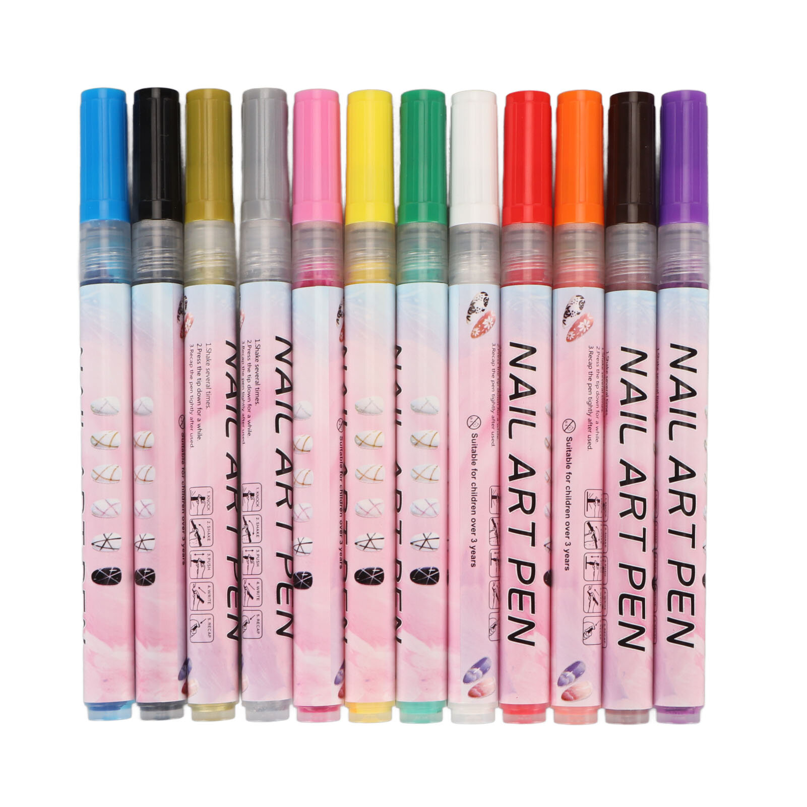 12 ручек для 3D-маникюра с наконечником 0,5 мм, яркие цвета, удобны в использовании. Набор для 3D-маникюра, идеально подходит для вечеринок, семейных торжеств и салонов красоты.