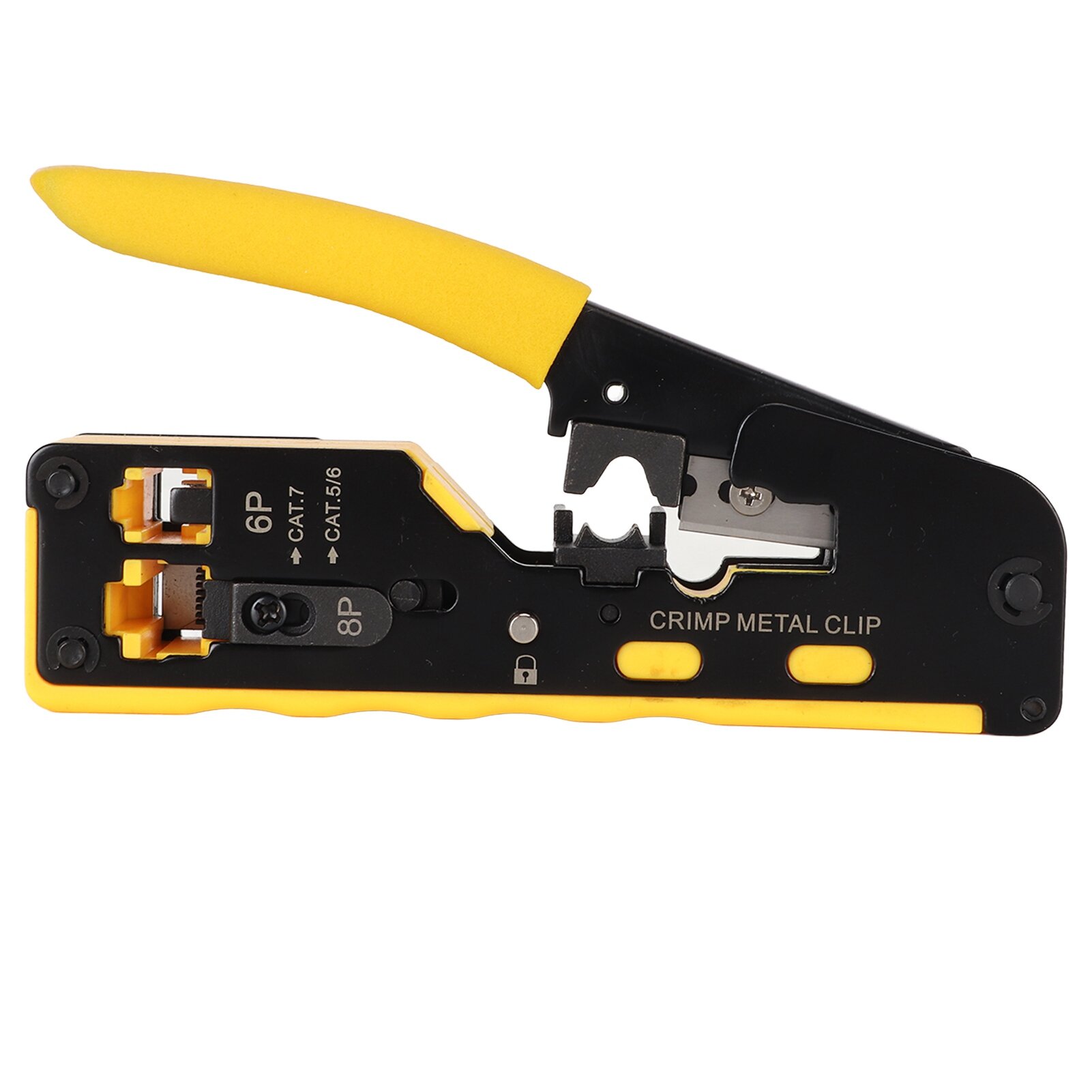 Инструмент для калибровки Ethernet с регулируемым режимом, антискользной текстурой, блокировкой безопасности и легким калиброванием RJ45 для CAT5e, 6e, 7e из высококачественной углеродистой стали и ПЭ с функциями обрезки, снятия изоляции и калибровки,