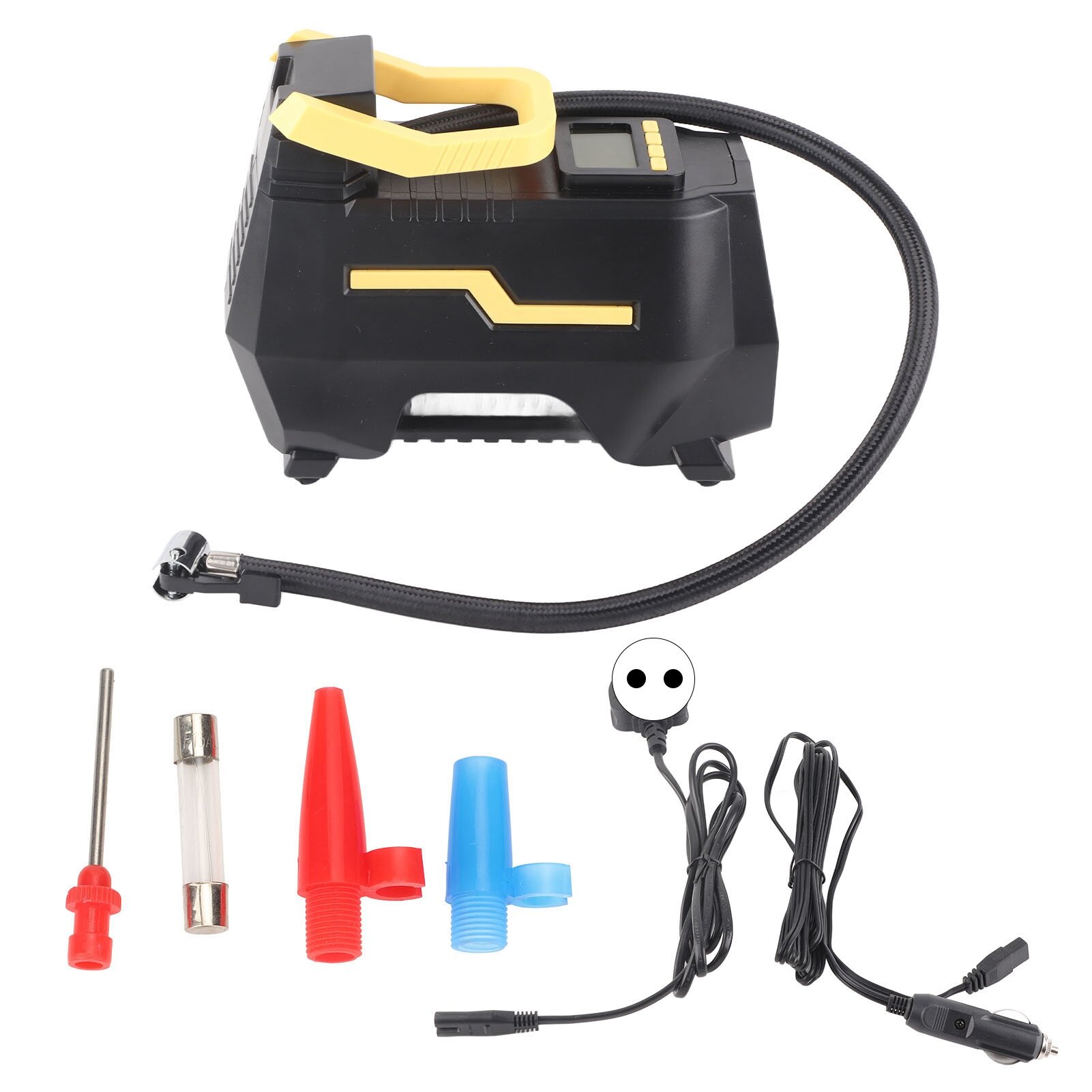 Портативныйавтомобильныйкомпрессордлянакачиванияшин12В, двухцилиндровый, сосветодиоднойподсветкой, вилка110–240В(европейскийстандарт).