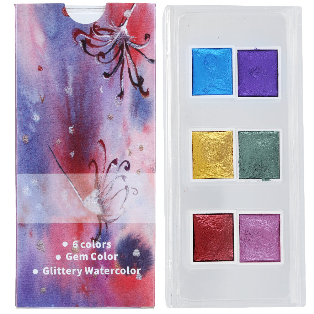 Набор акварельных красок с 6 цветами драгоценных камней, перламутровые металлические акварельные краски для дизайна ногтей