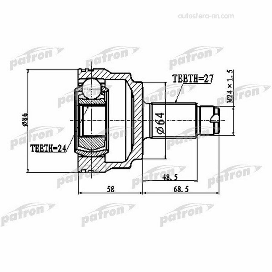PATRON PCV1796 ШРУС (без кольца ABS_! ) наружный 27x64x24 BMW 3 316 318 320 90-