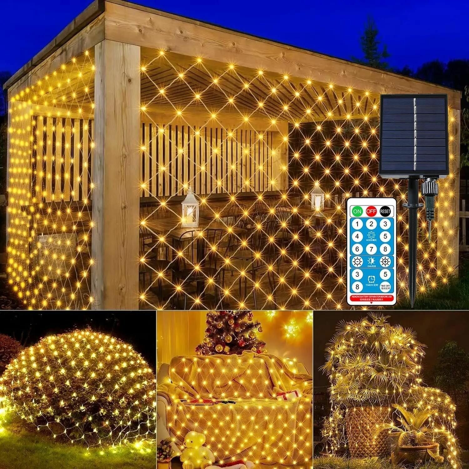 Электрогирлянда уличная Штора 3 х 2 метра, гирлянда на солнечной батарее, Может использоваться для новогоднее и рождественское украшений в садах и парках,1 шт.