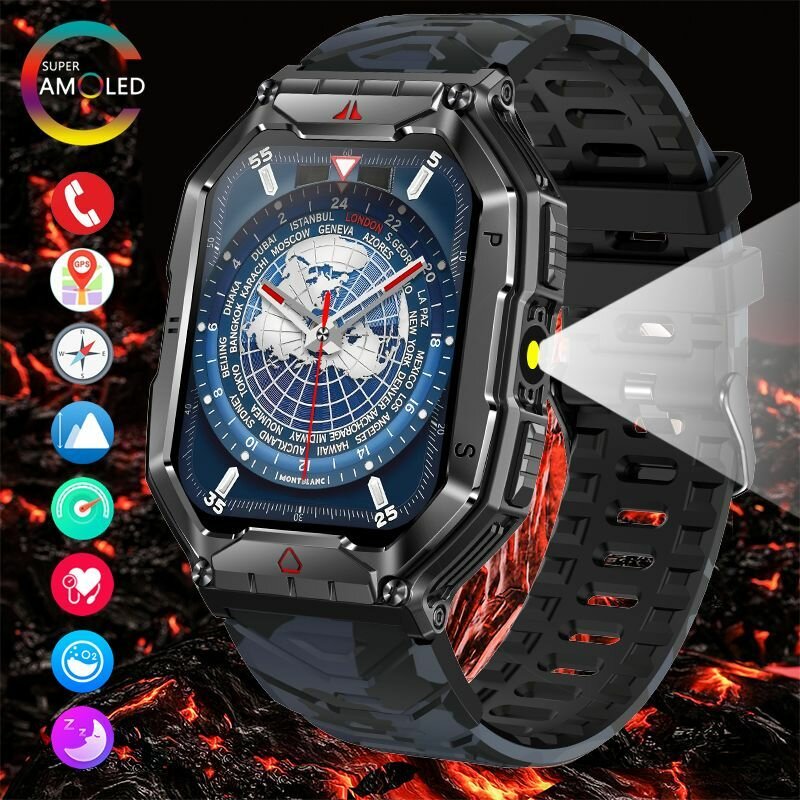 Ywy. горячиеSACOSDING Умные часы H-Военно-спортивные часы-KR, Black camouflages silicon Красивый цвет R146