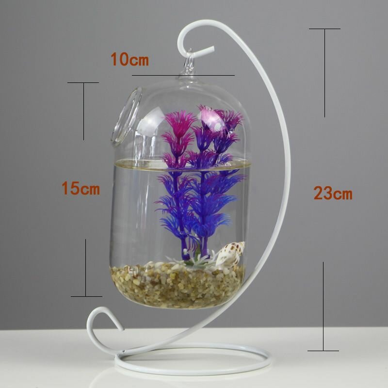 Небольшой экологический настольный круглый аквариум, прозрачный, S-образная железная рама
