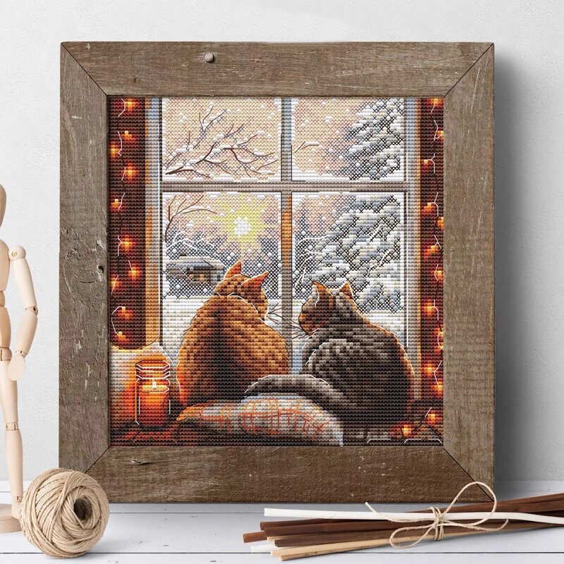 Набор для вышивки крестом "Коты у окна", Winter, 18CT