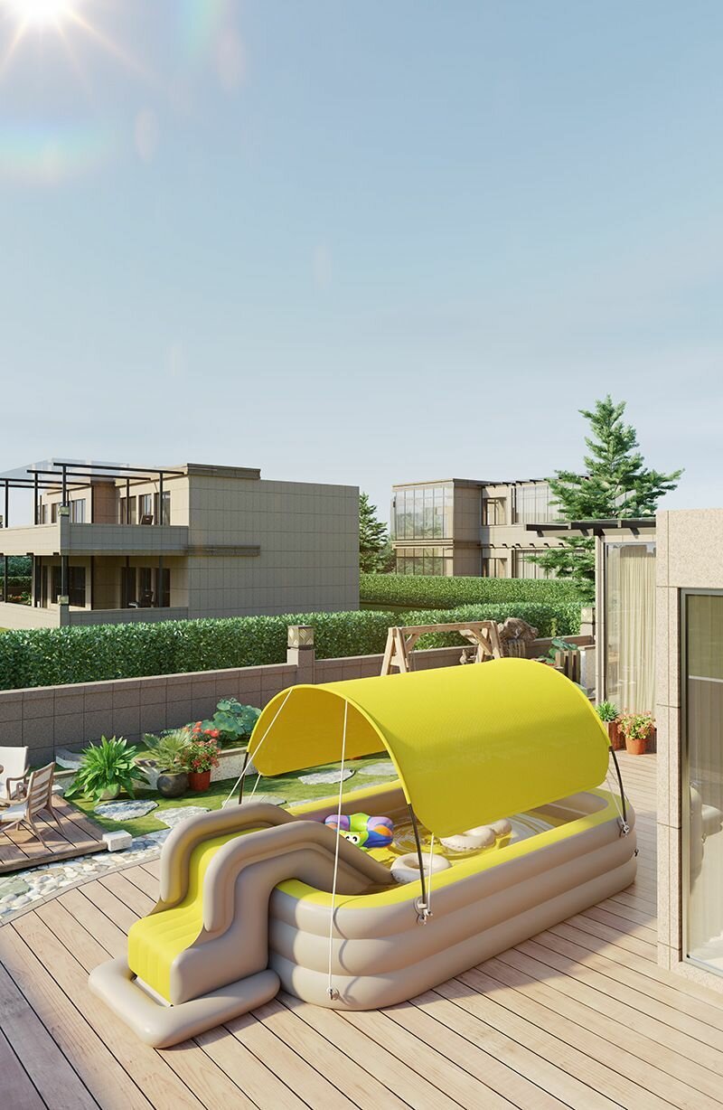 Детский надувной бассейн с горкой и тентом для летнего отдыха, безопасный и удобный, размеры 2.1м, 2.6м, 3.0м