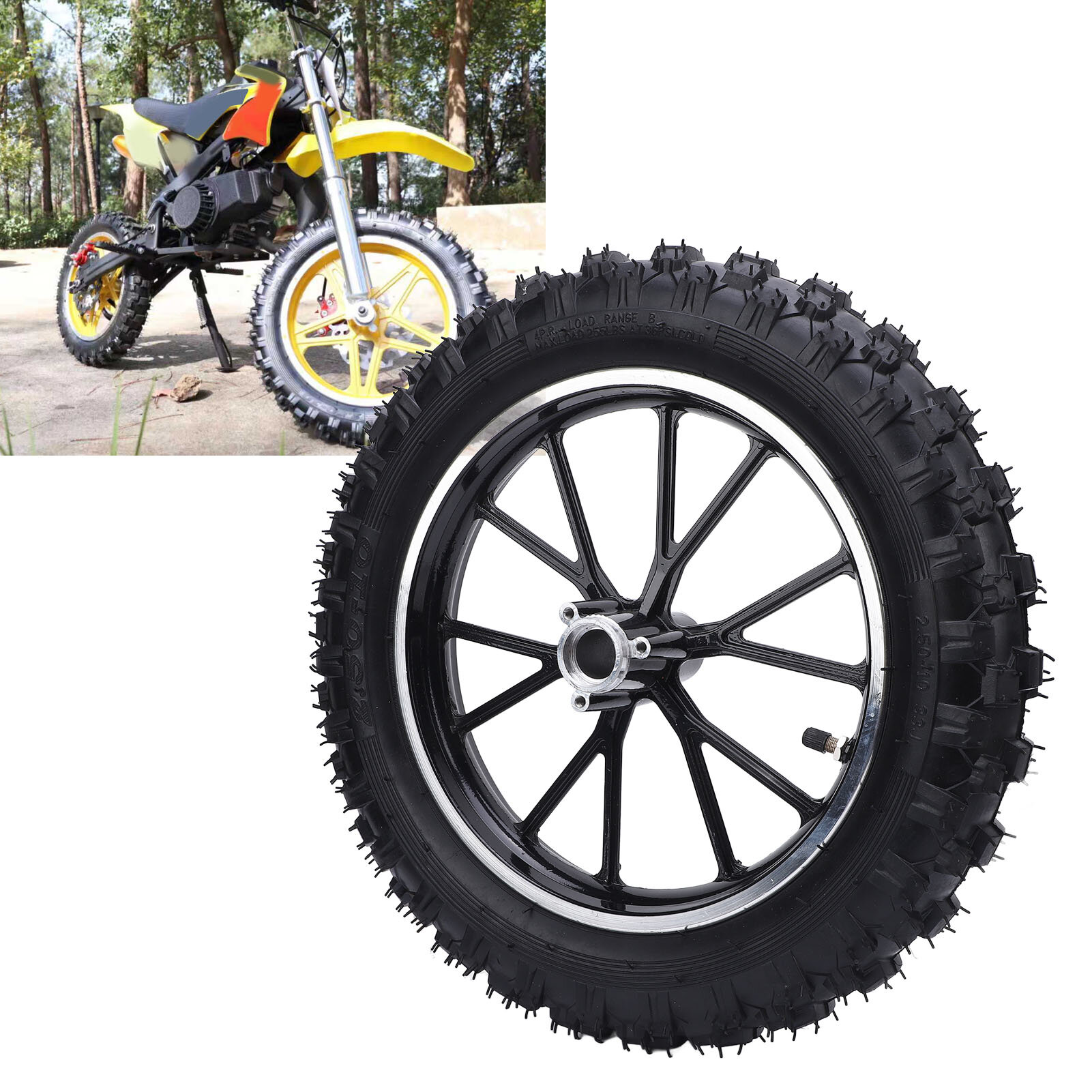 2.5-10 передняя шина с внутренней камерой ступицы резиновая износостойкая 10-дюймовая шина ступицы колеса для 49 куб. см небольших внедорожных мотоциклов черного цвета