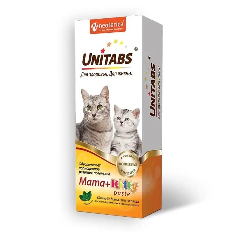 UNITABS ПАСТА Mama+Kitty д/КОТЯТ и беремен. и кормящих КОШЕК,120мл/уп.(Экопром)