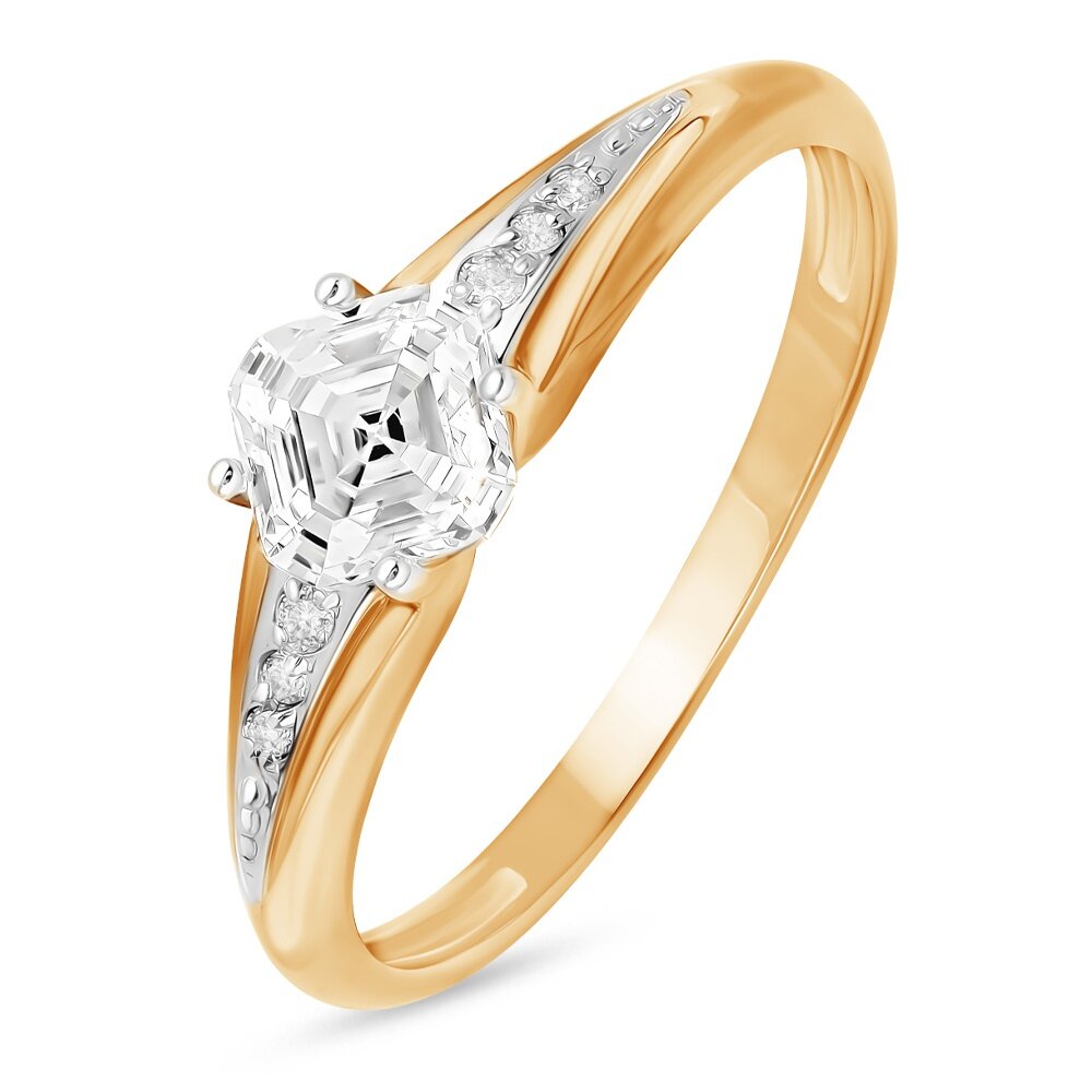 Кольцо помолвочное, красное золото, 375 проба, родирование, фианит