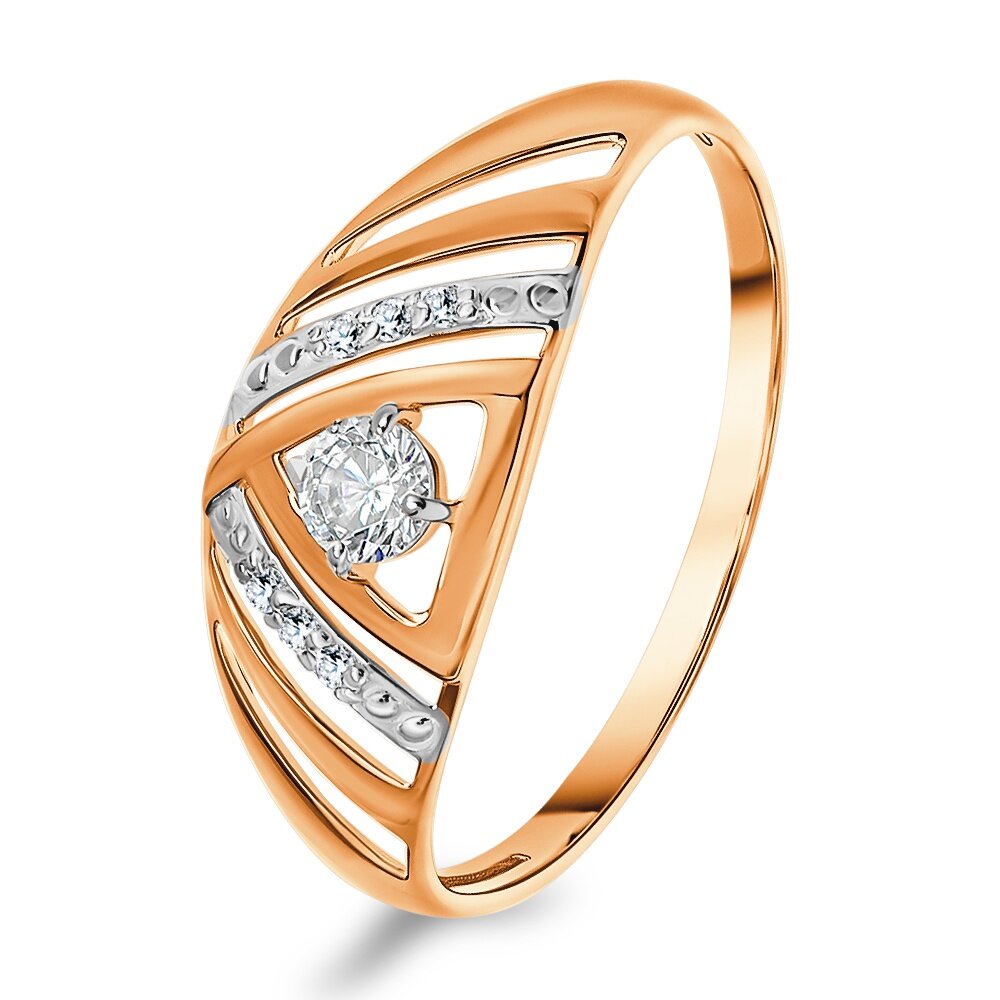 Кольцо, красное золото, 585 проба, родирование, фианит