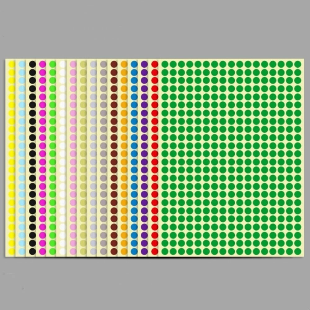 Цветные точки наклейки 6528 шт, 16 ярких цветов, бумажные круглые стикеры 6 мм для маркировки, творчества и организации, универсальные скруглённые стикеры для офиса, школы и дома