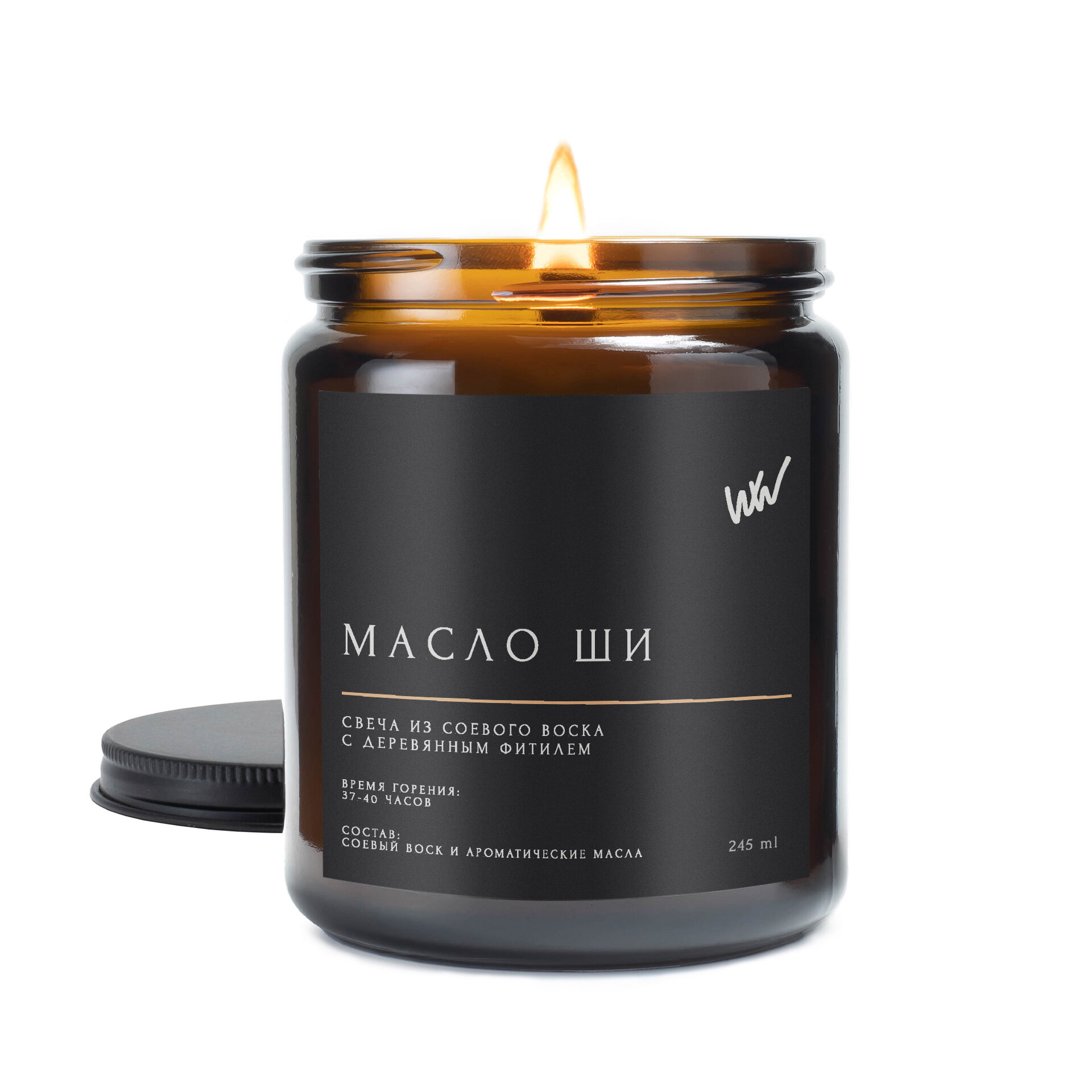 Свеча ароматическая WHALEWAY "Масло Ши", соевый воск/деревянный фитиль, 245 ml