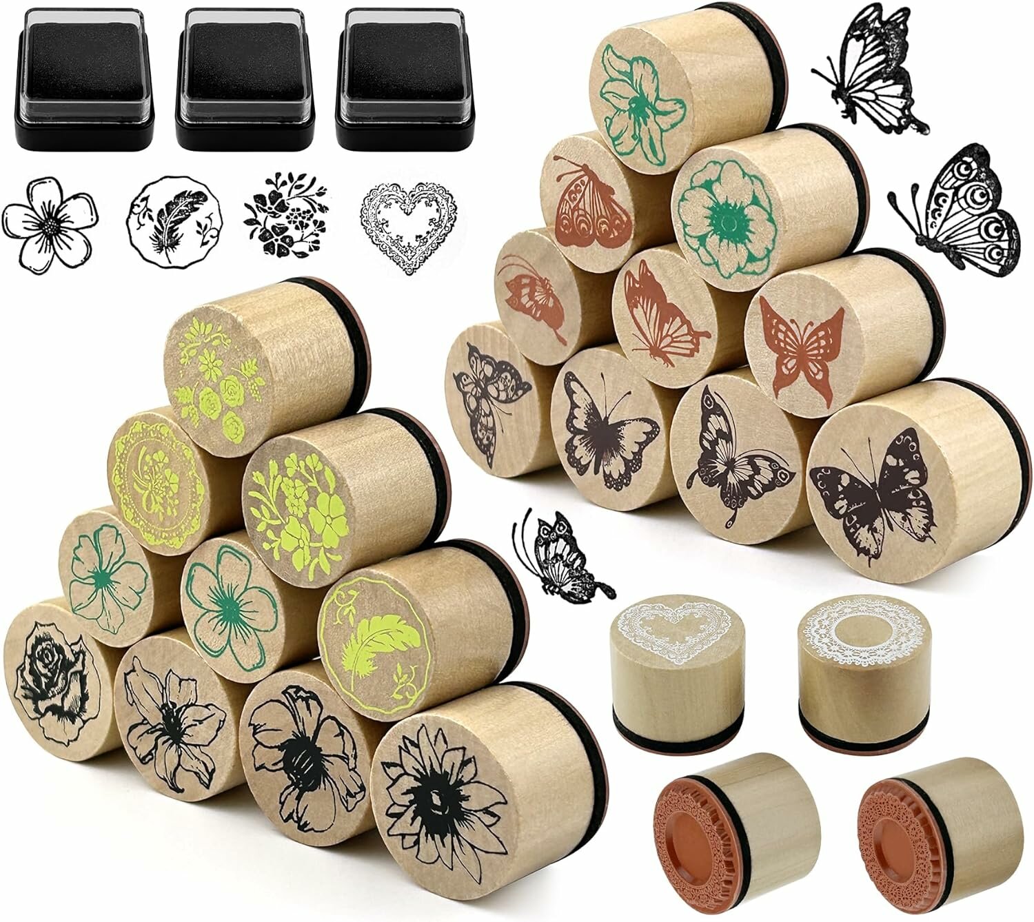 24 набора деревянных печатей с круглыми ручками для поделок, альбомов для вырезок и ежедневников (несколько дизайнов)