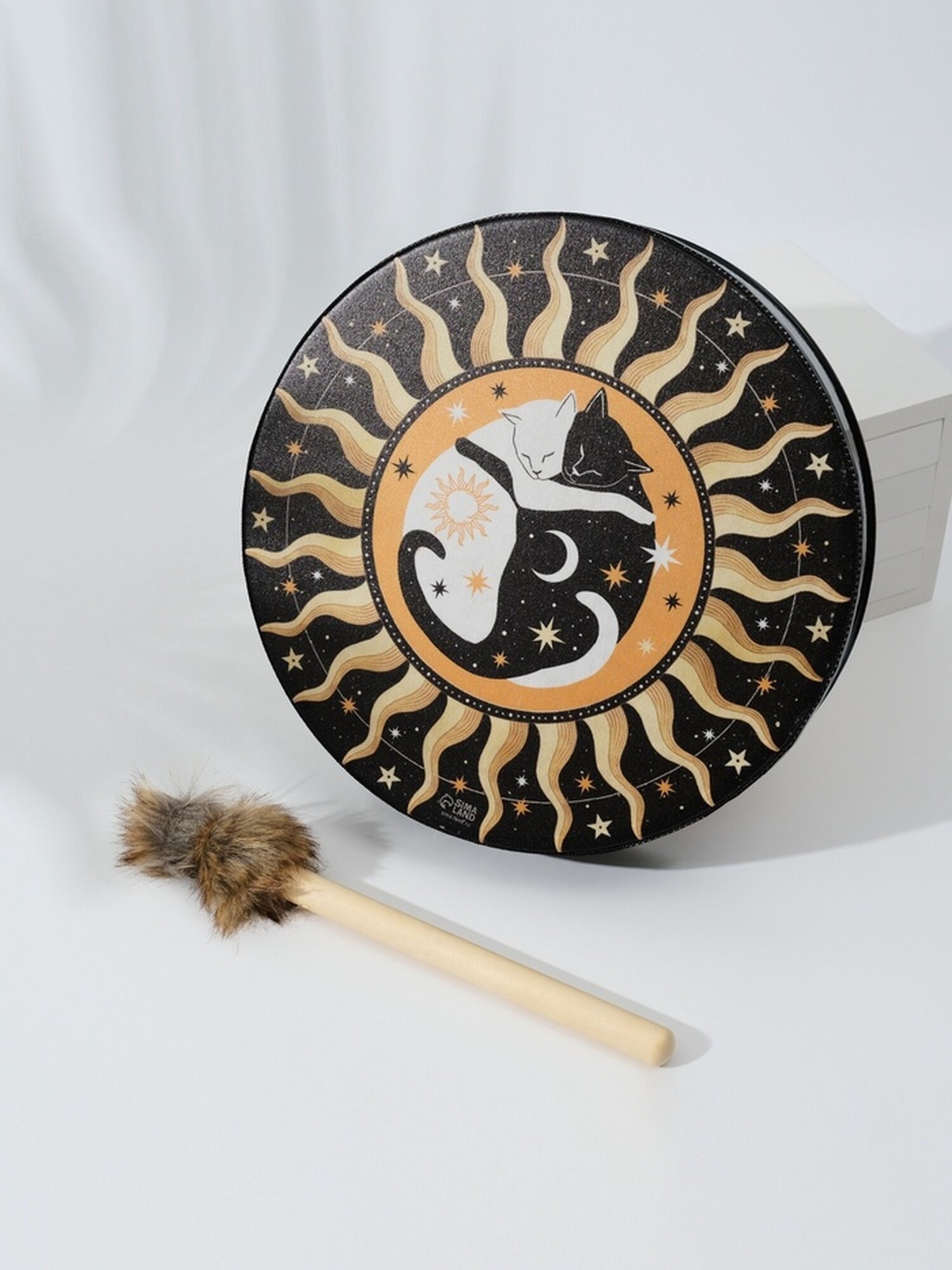 Шаманский бубен Сима-ленд "Коты Таро", с колотушкой, дерево, 5x25x25 см