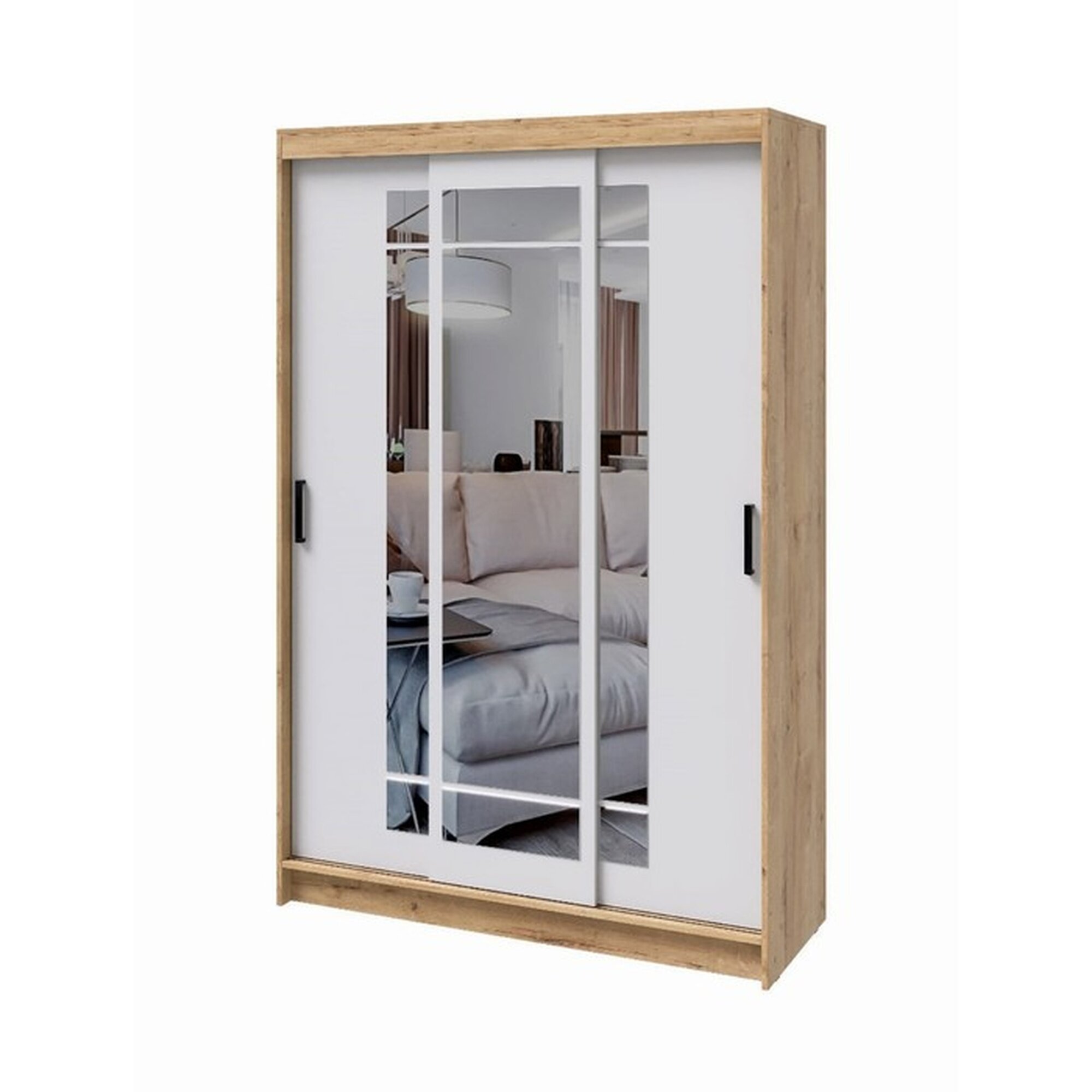 Шкаф-купе «Бруно 4», 1310×2000×500 мм, корпус дуб вотан/белый гладкий