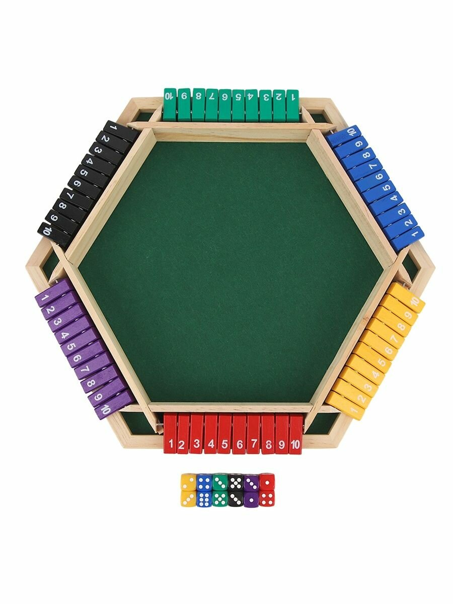 Игра Закрой коробку на 6 игроков. 6-сторонняя деревянная игра в кости. Настольный стол для семьи и друзей, 12 прочных кубиков и красочная деревянная коробка для легкого игрового процесса.