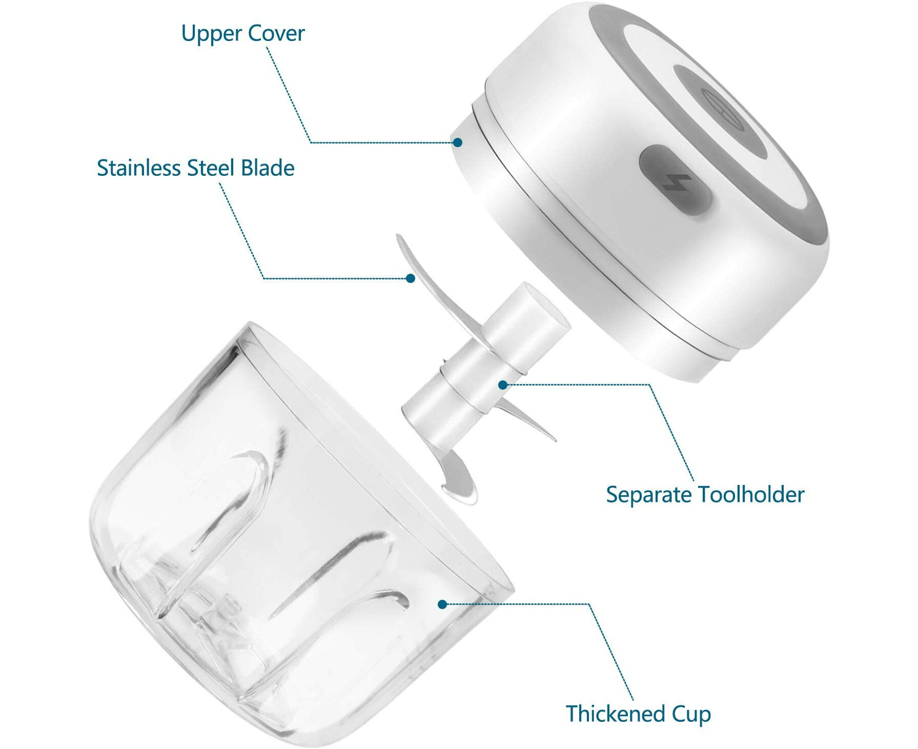 Электрический дробилка для чеснока - Белый, Мини кухонный комбайн электрический, USB зарядка портативный рубанок для овощей фруктов чеснока лука имбиря с 3 острыми лезвиями grinder, 250ML, Материал корпус ABS/PP, Лезвие 420 нержавеющая сталь, Емкость