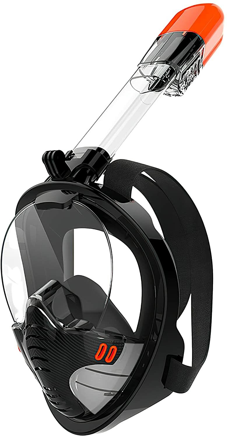 Маска для снорклинга полный облик с кронштейном для камеры, панорамный обзор 180 градусов, система дыхания сухой верх, противопот и антиутечка, снаряжение для снорклинга для взрослых и детей (размер L/XL)