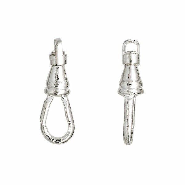 Застежка, 26х8мм, карабин удлиненный, с вращающимся кольцом, базовый материал - латунь, посеребренный, 1 шт.