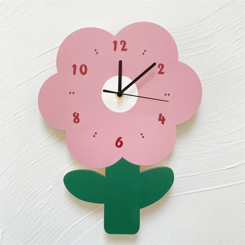 Деревянные настенные часы в форме цветка, Розовый