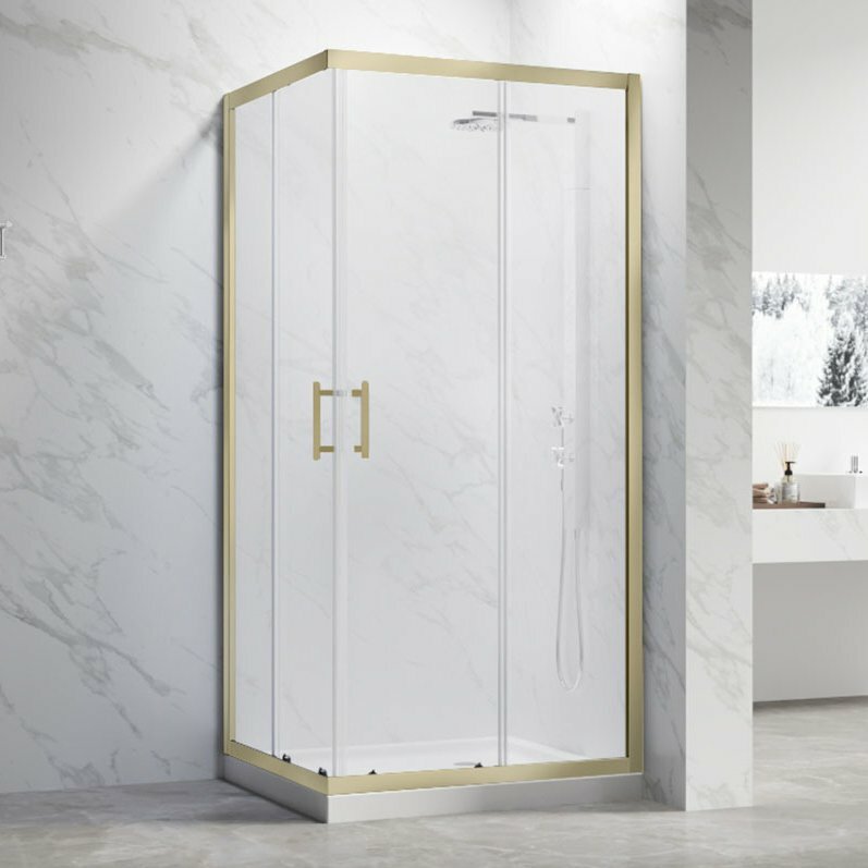 Душевой уголок Veconi Rovigo RV-27G 110х90 см, профиль брашированное золото, стекло прозрачное
